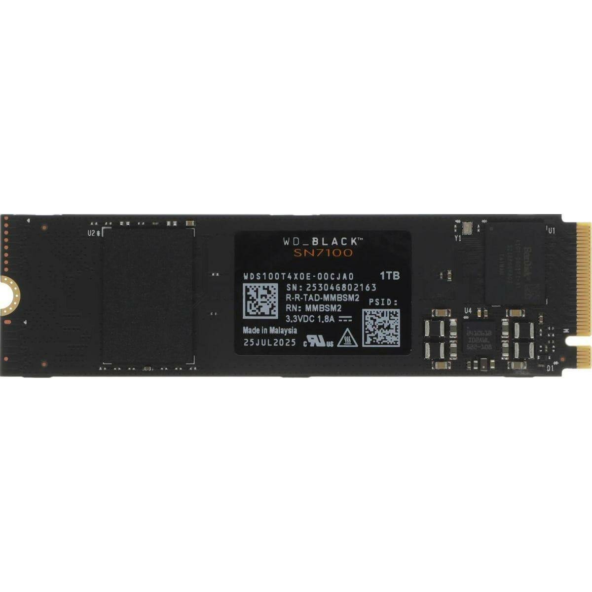 Твердотельный диск 1TB WD Black SN7100 , M.2 2280, PCI-E 3x4, [R/W - 7250/6900 MB/s] 3D-NAND TLC