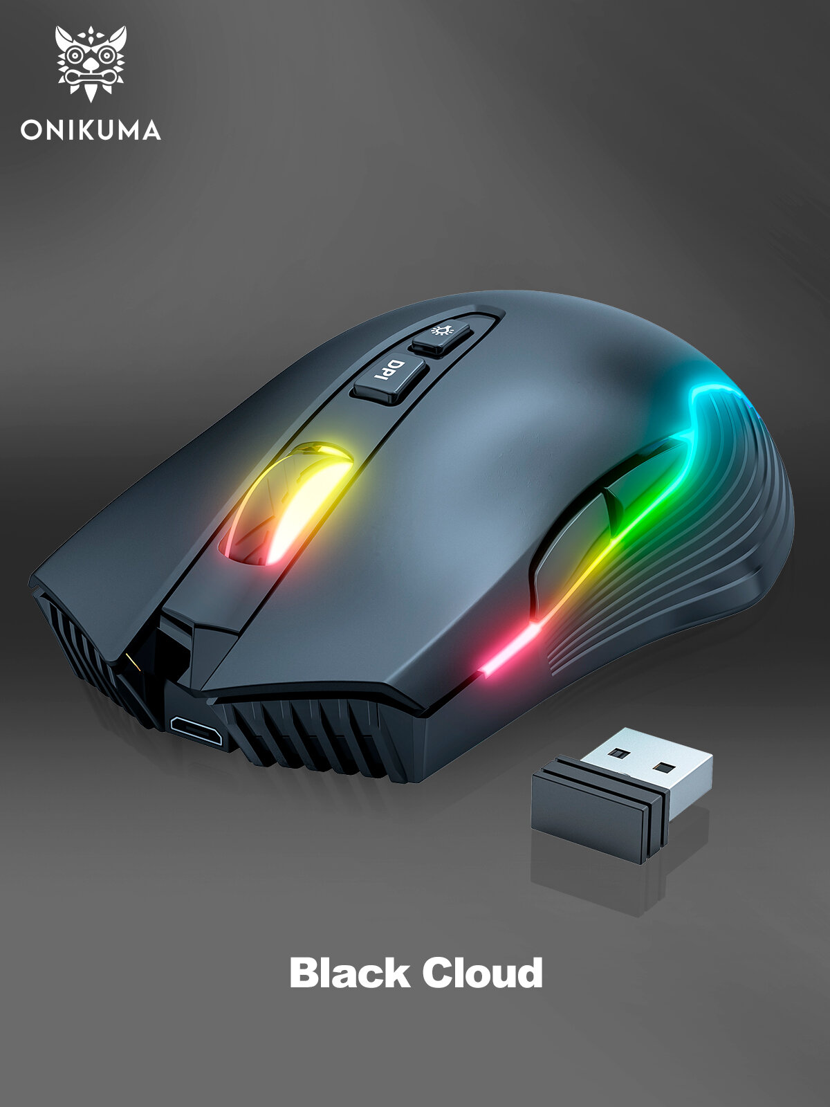 Беспроводная игровая мышь для компьютера Onikuma Black Cloud с RGB подсветкой