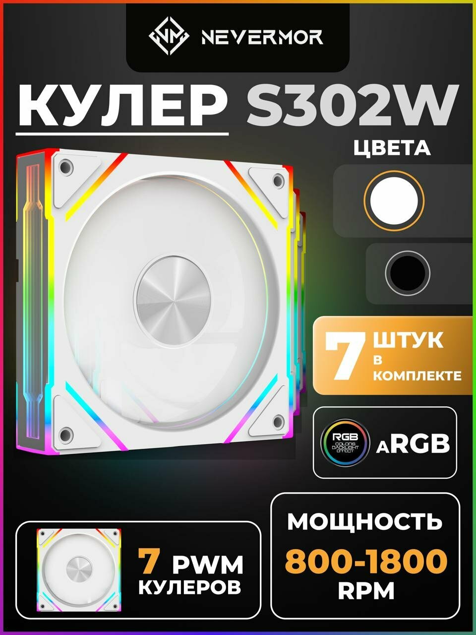 Комплект кулеров 3D зеркального отображения 7шт NM S302W для ПК 120 мм с ARGB