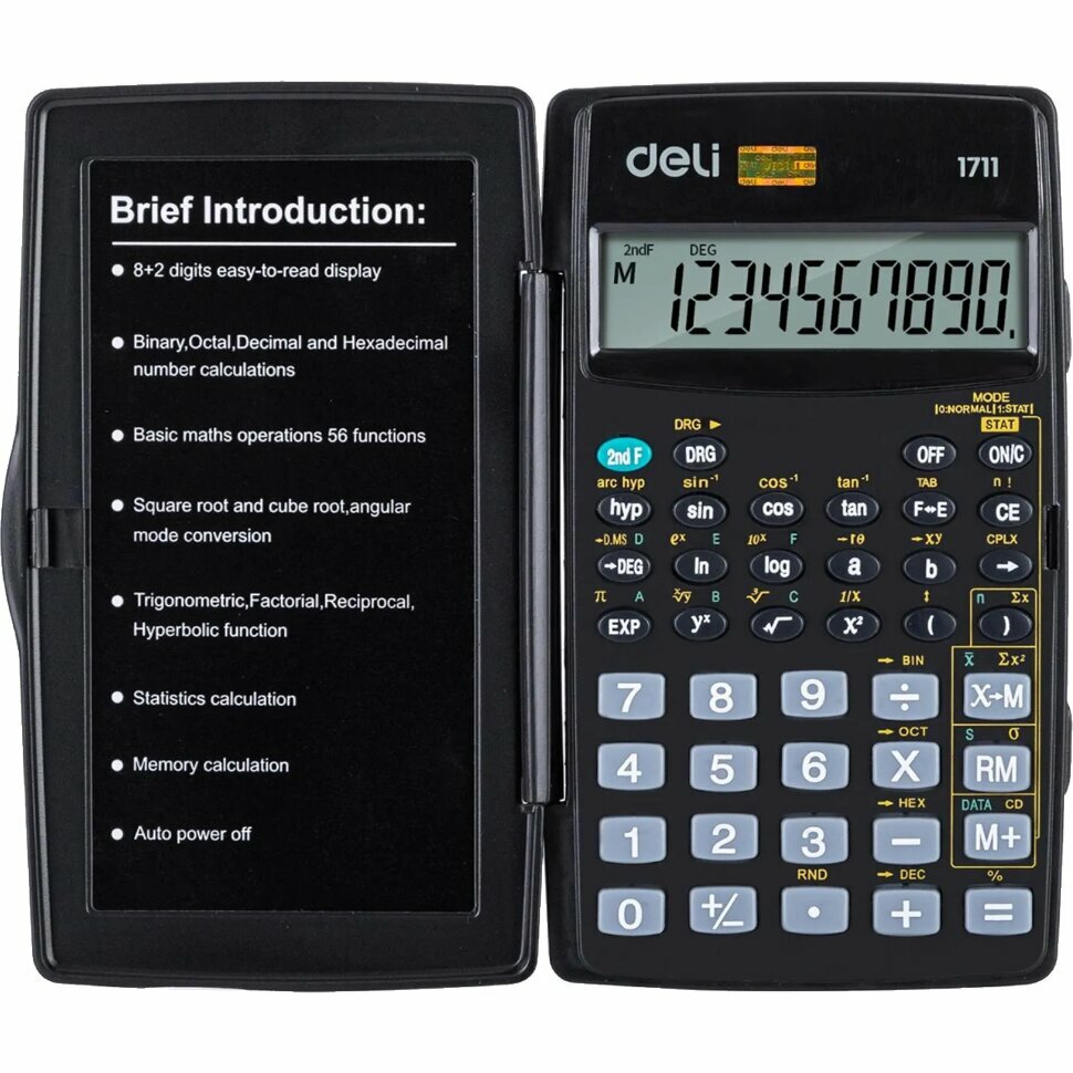 Калькулятор научный Deli E1711, 8-р, 56 функций, бат, 120x72мм, черный, 1552687