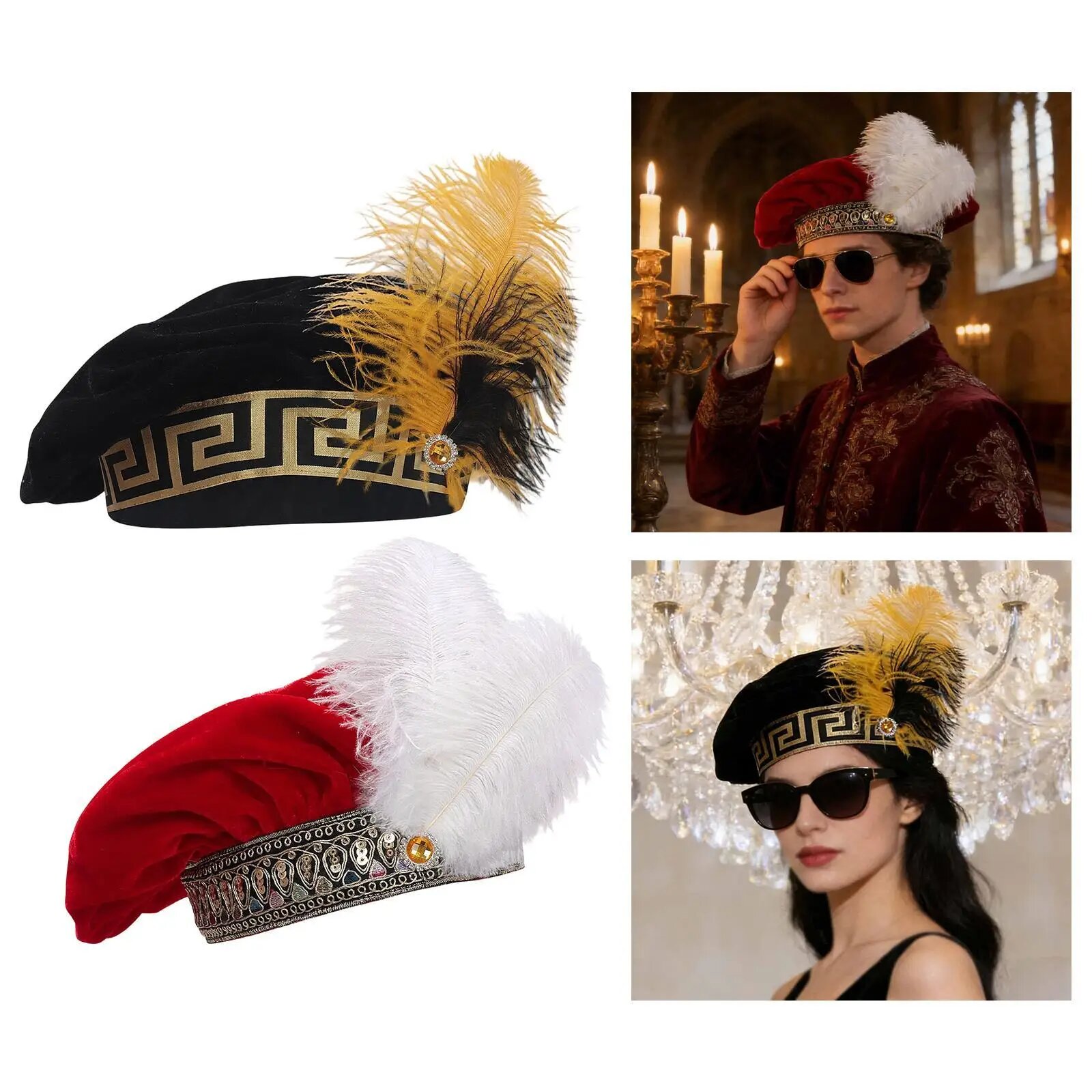 Medieval Feather Costume Hat Черный, Black — фото 1