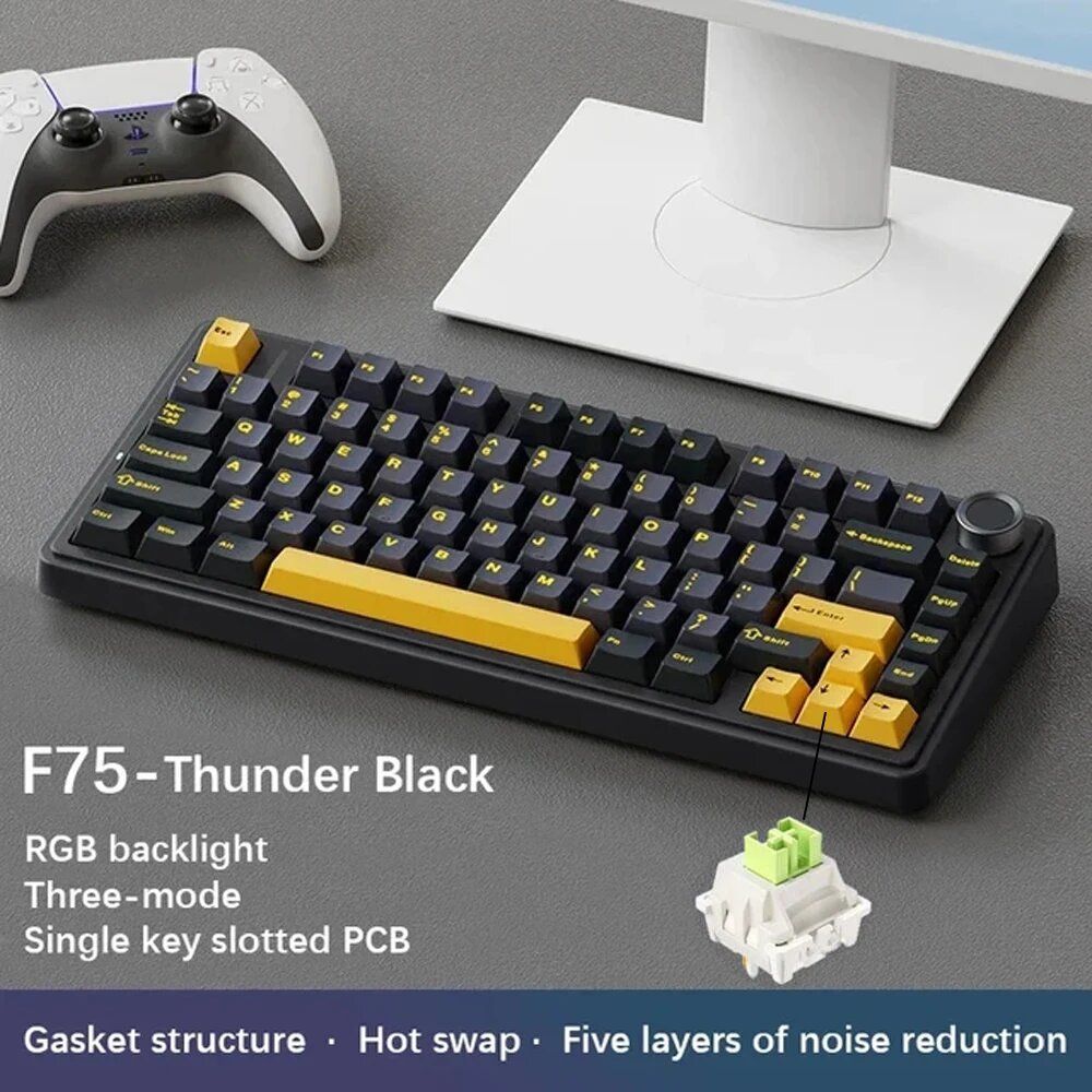 Механическая игровая клавиатура AULA F75 беспроводная RGB 75% Черный, Thunder Black RE