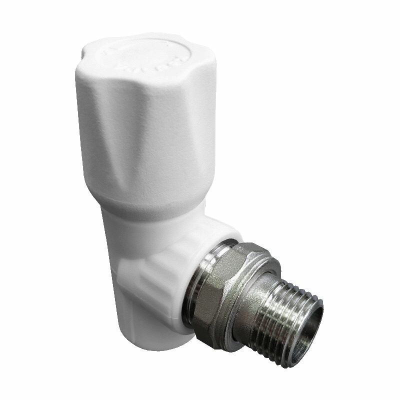 Кран PP-R шаровой белый НР Дн 20х1/2" угловой для радиатора VALFEX 10148020