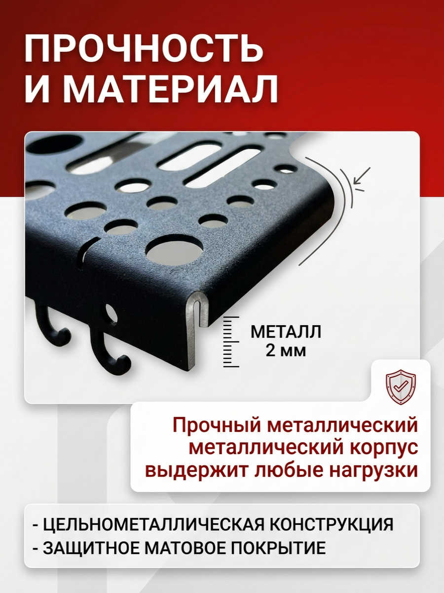 Полка металлическая настенная органайзер для инструмента отверток