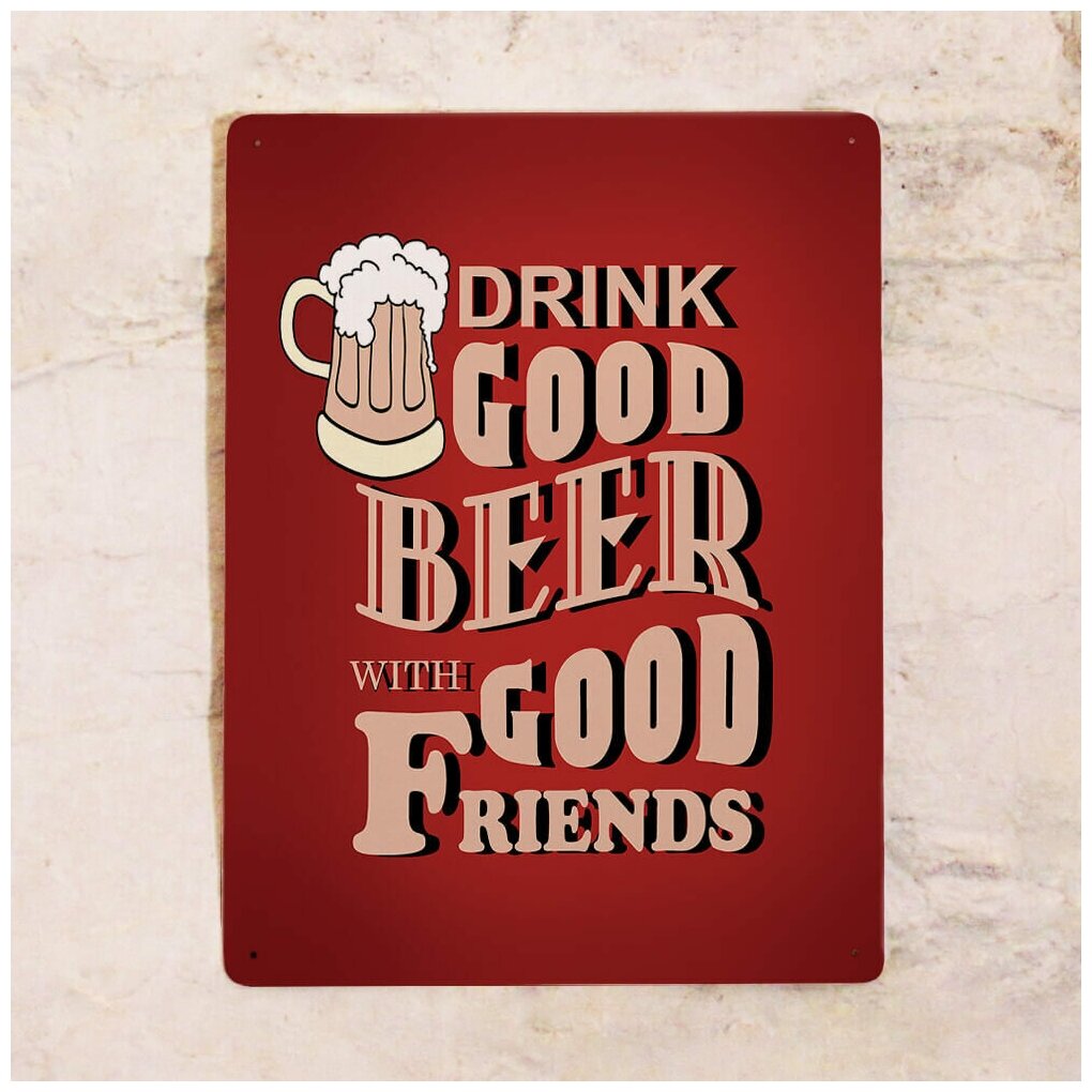 Табличка для бара Good Beer & Friends, металл, 20х30 см