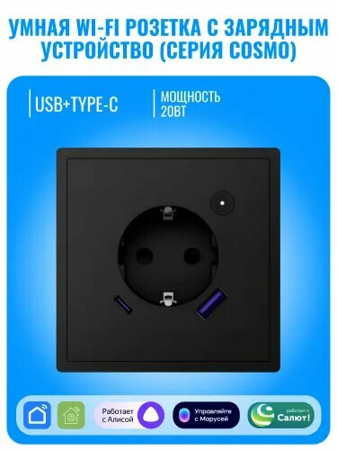 Умная Wi-Fi розетка с зарядным устройством USB и Type-C Smart Aura серия COSMO