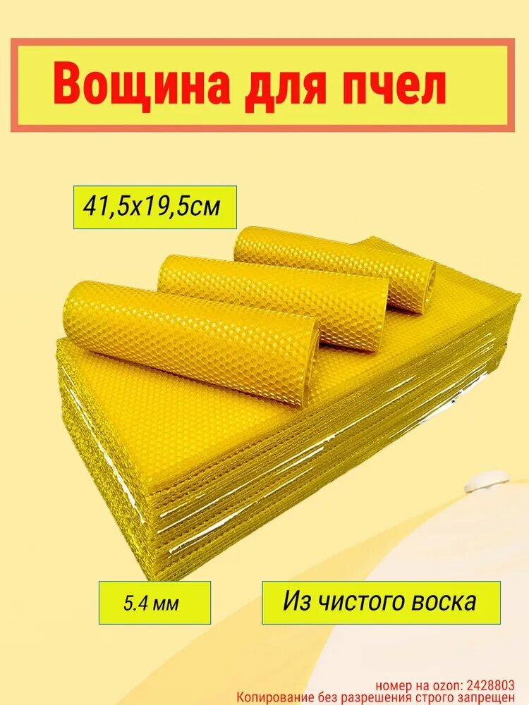 Вощина для пчёл 30 шт 41.5x19.5 см ячейка 5.4 мм из чистого воска