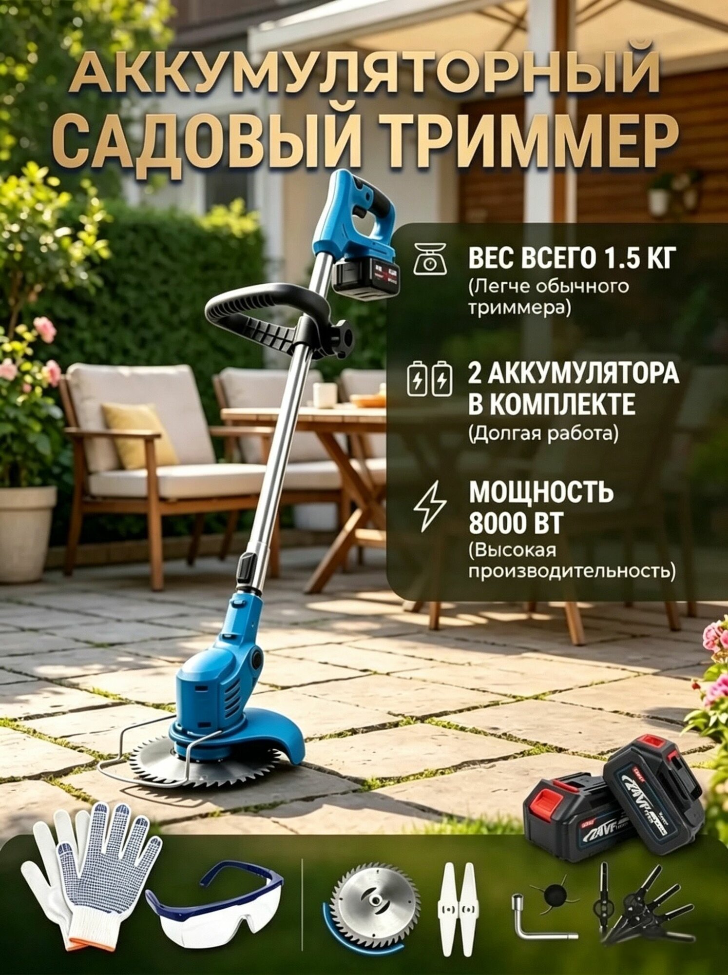 Триммер аккумуляторный садовый мощный