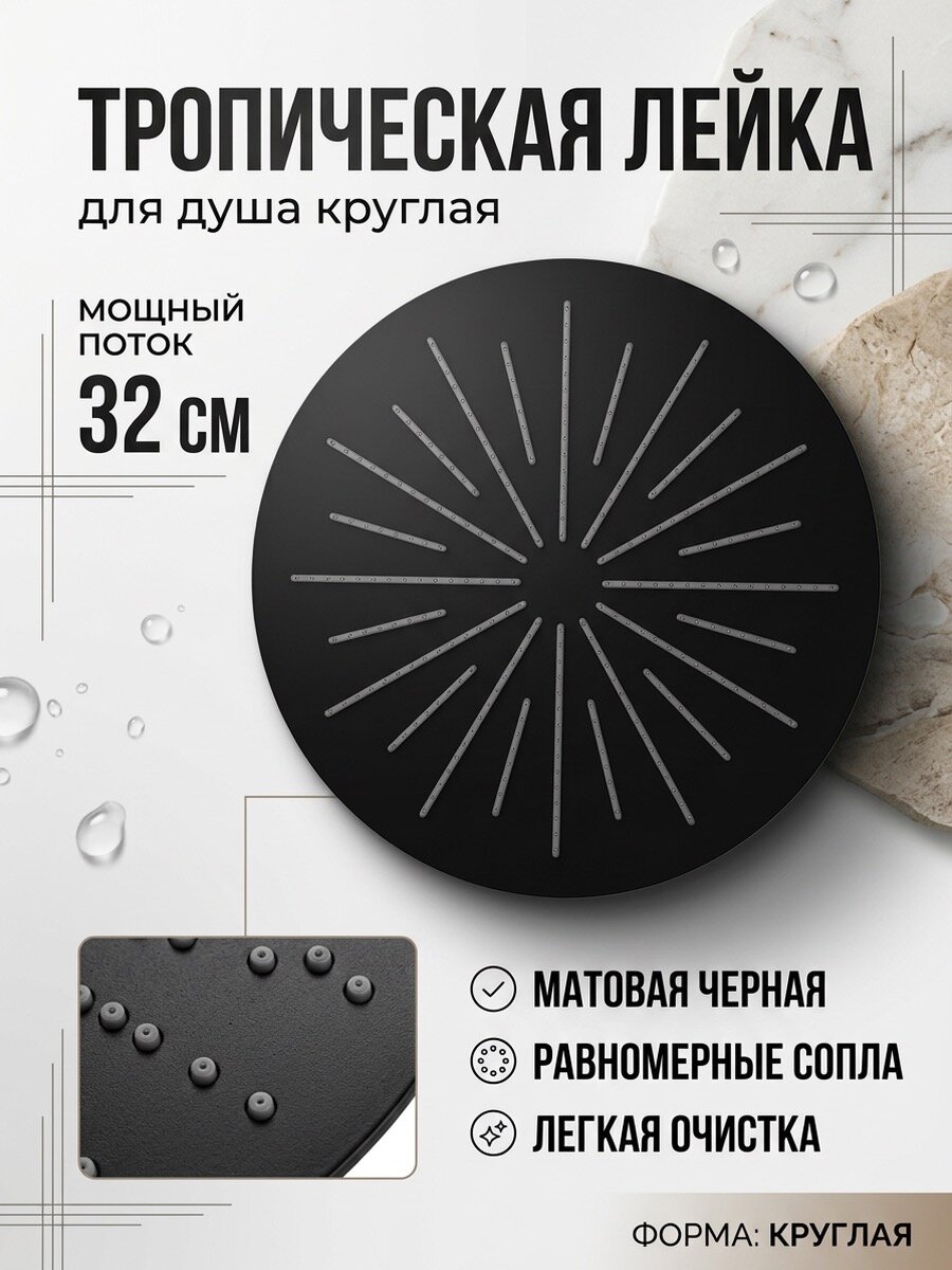 Тропическая лейка для душа от бренда Ganzer круглая 32см GZ18430-C черный