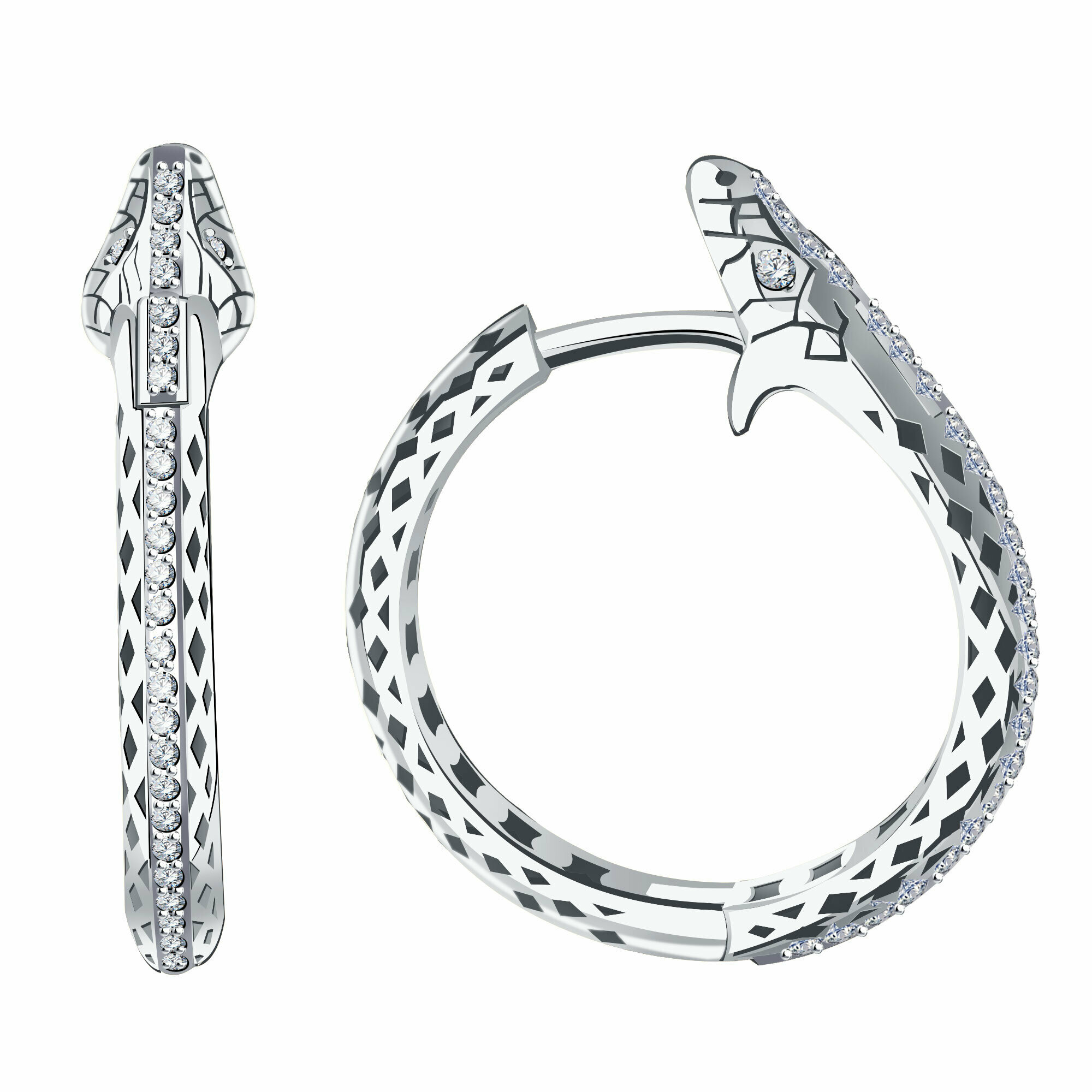 Серьги конго, белое золото, 585 проба, бриллиант
