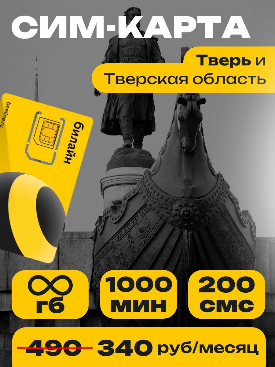 Сим-карта Билайн тариф Эксклюзивный Плюс Тверская область Безлимитный интернет и 1000 минут за 340 руб.