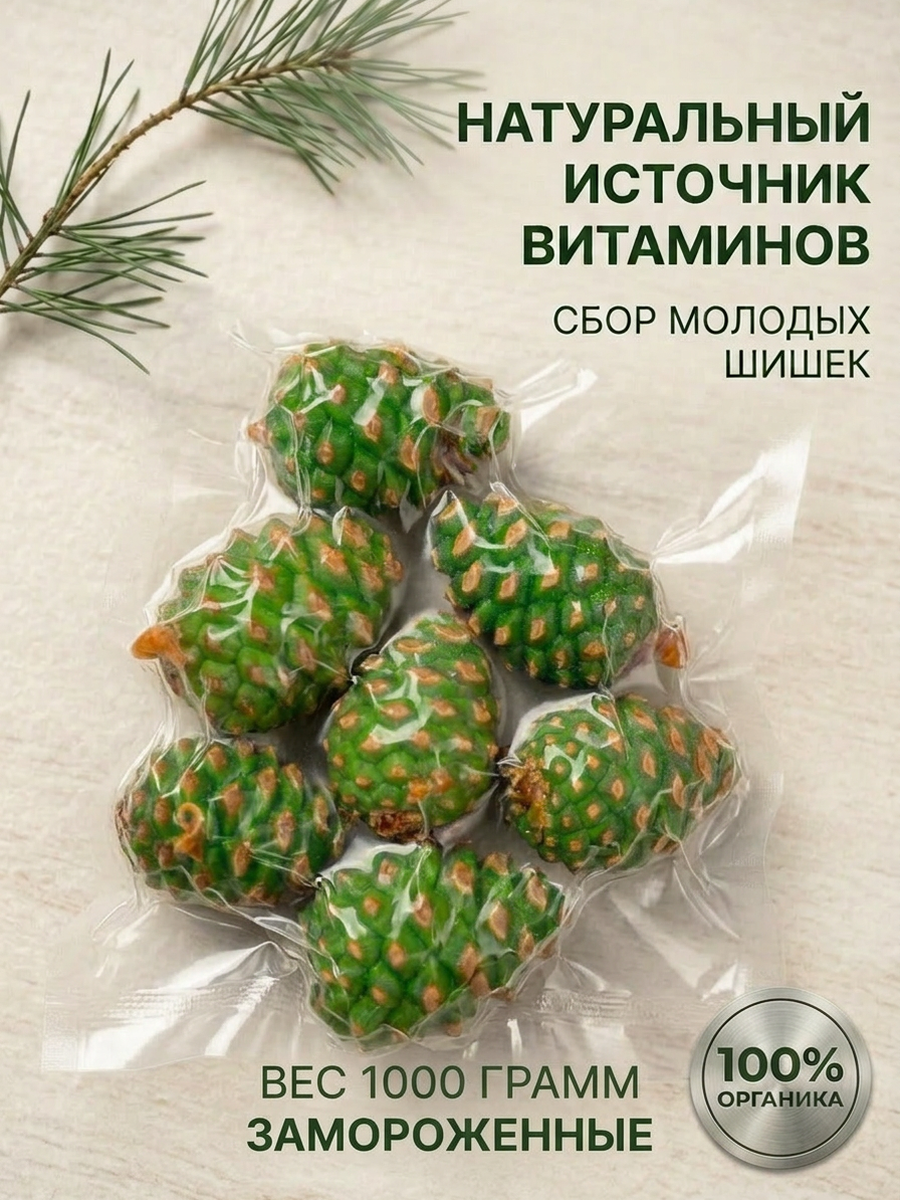 Сосновая шишка молодая для чая, настоев, варенья, шишка зеленая сосновая от 1см.-3см, упаковка 1000 грамм
