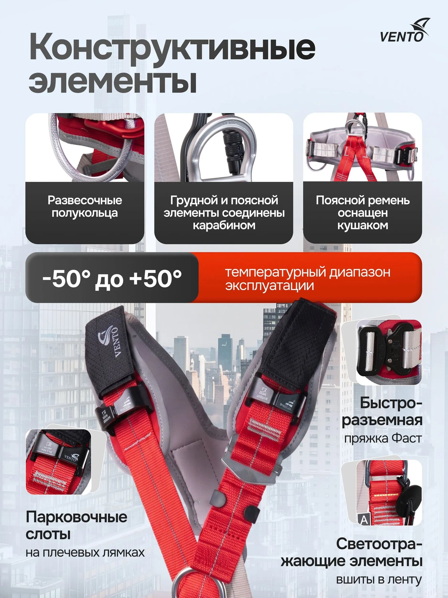 Обвязка альпинистская страховочная привязь "Профи Мастер Фаст" Vento (размер 1) для высотных работ и альпинизма — фото 1