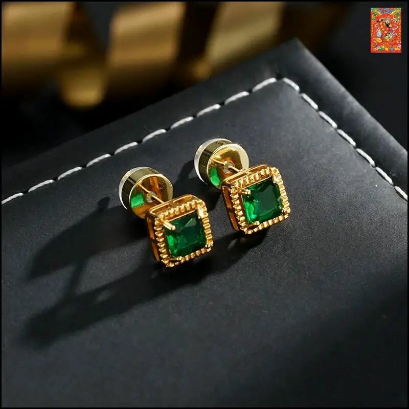 Серьги V-best, хрусталь, изумруд синтетический, green — фото 1