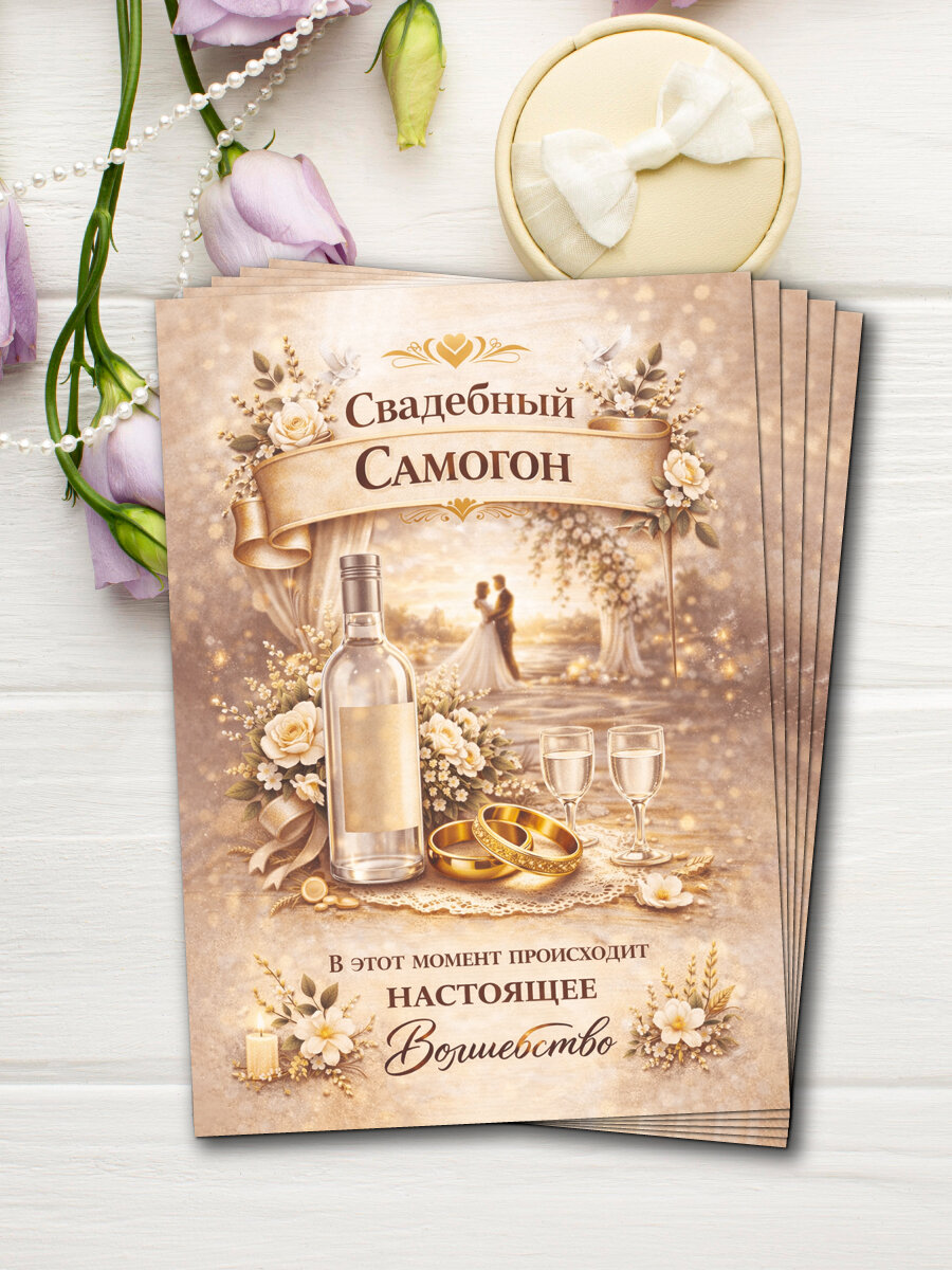 Наклейки на бутылки Свадебный Самогон Набор этикеток 10шт