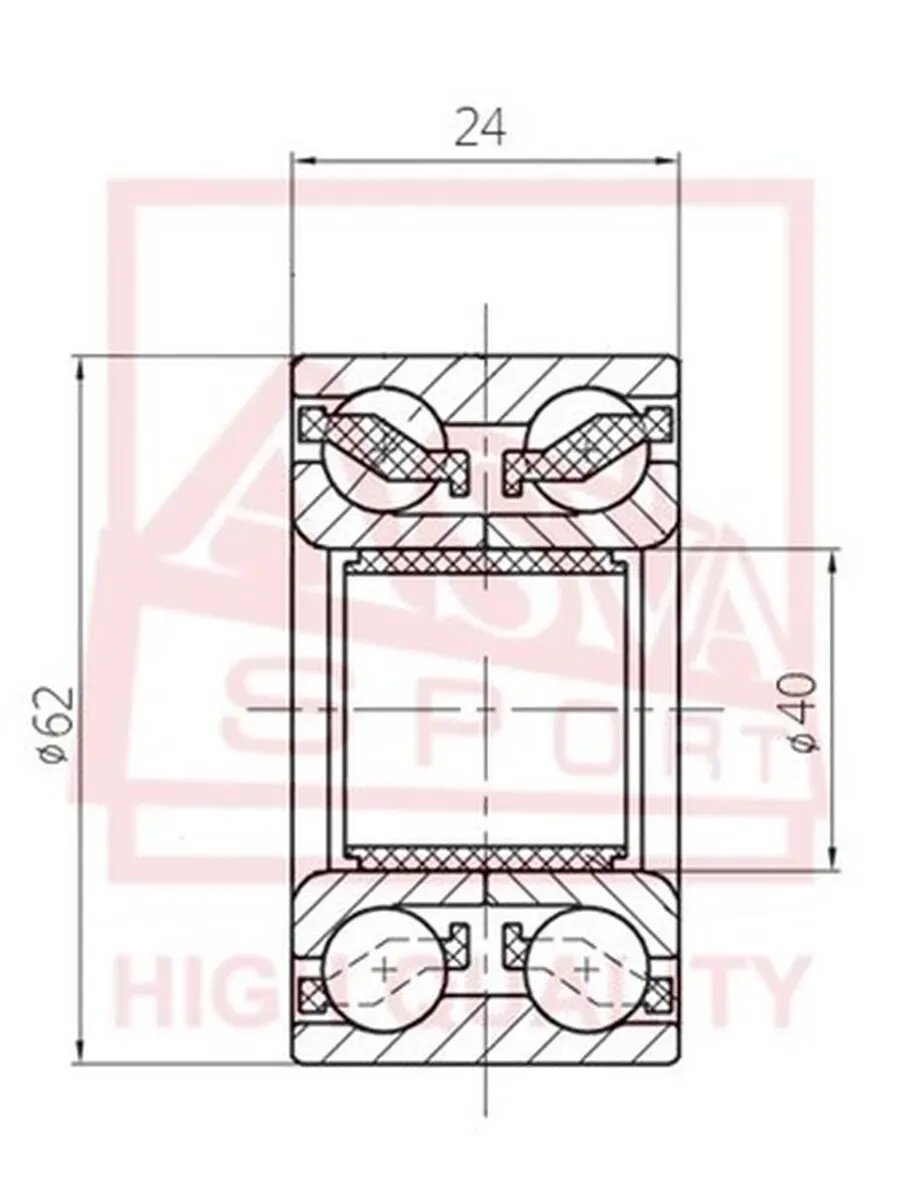 Подшипник 40x62x24 двухрядный для Kia/Hyundai, 24мм