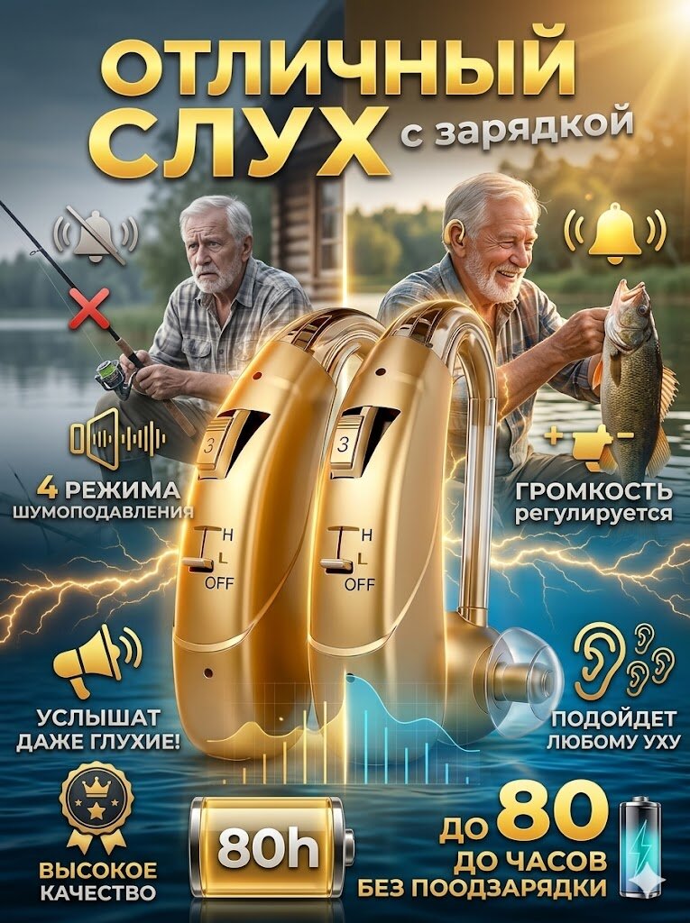 Накладной слуховой прибор с зарядным устройством для пожилых и взрослых