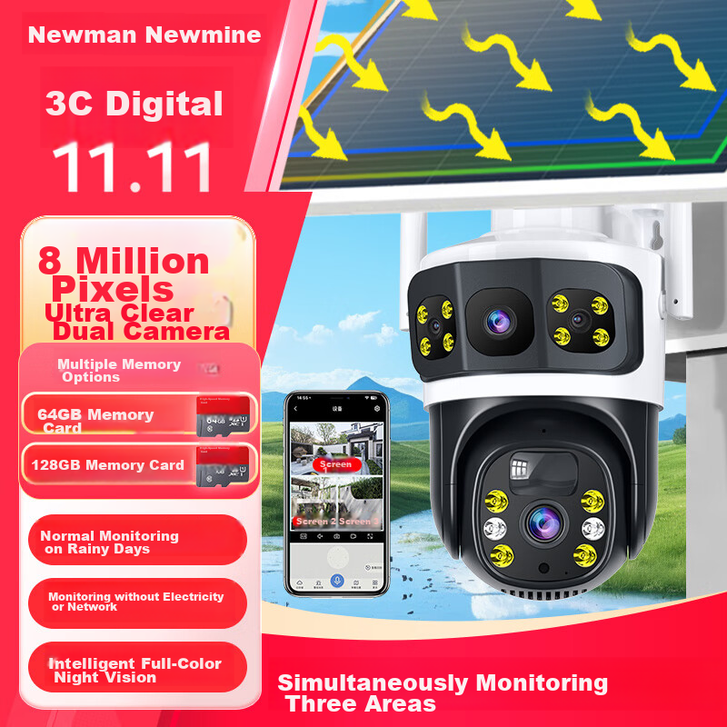 Newmine 4G солнечная наружная беспроводная камера безопасности 360° покрытие цветное ночное видение умное отслеживание