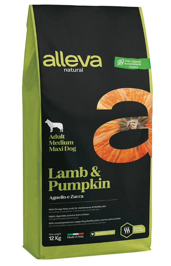Сухой низкозерновой корм ALLEVA Natural Adult Lamb & Pumpkin Medium/Maxi для взрослых собак средних и крупных пород с ягненком и тыквой, 12 кг