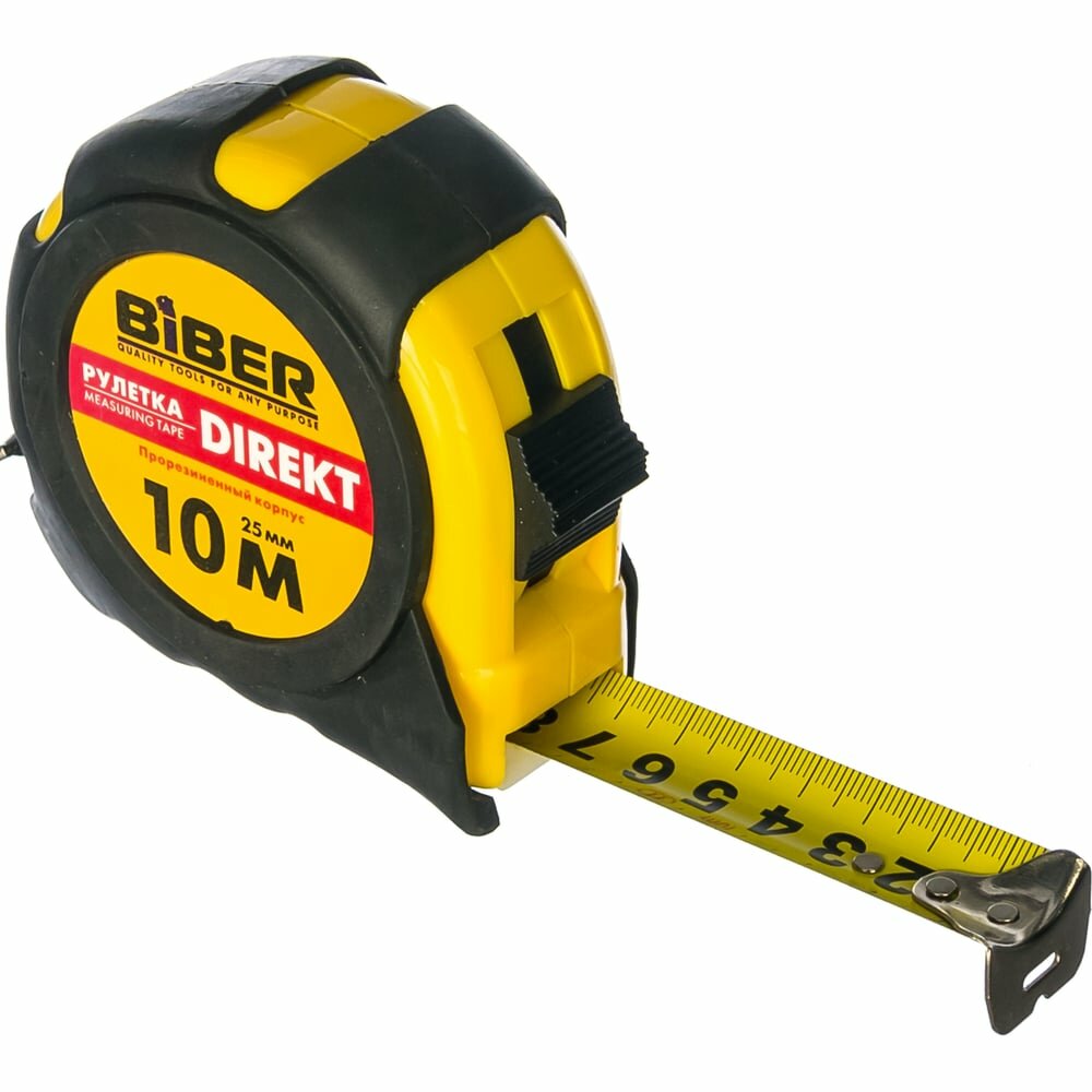 Рулетка (обрезиненный корпус, 10 м х 25 мм) Biber DIREKT 40105 тов-054502