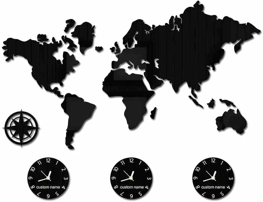 Карта мира настенные часы The Vinyl Clock Custom Name