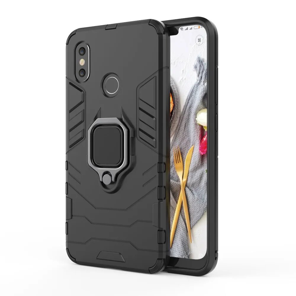 Противоударный чехол с кольцом для Xiaomi Mi 8 / Mi 8 Pro (черный)
