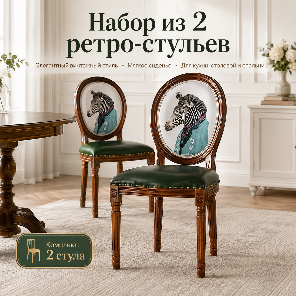 Стул , массив дерева, искусственная кожа, с подлокотниками, 2 штуки