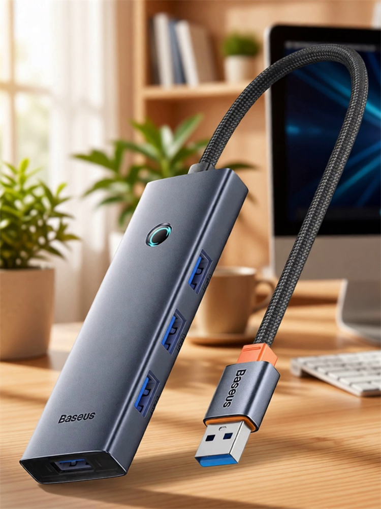 Baseus Разветвитель хаб usb-концентратор Baseus 4 в 1 USB 3.0 BS-OH108 B0005280B811-09 Серый
