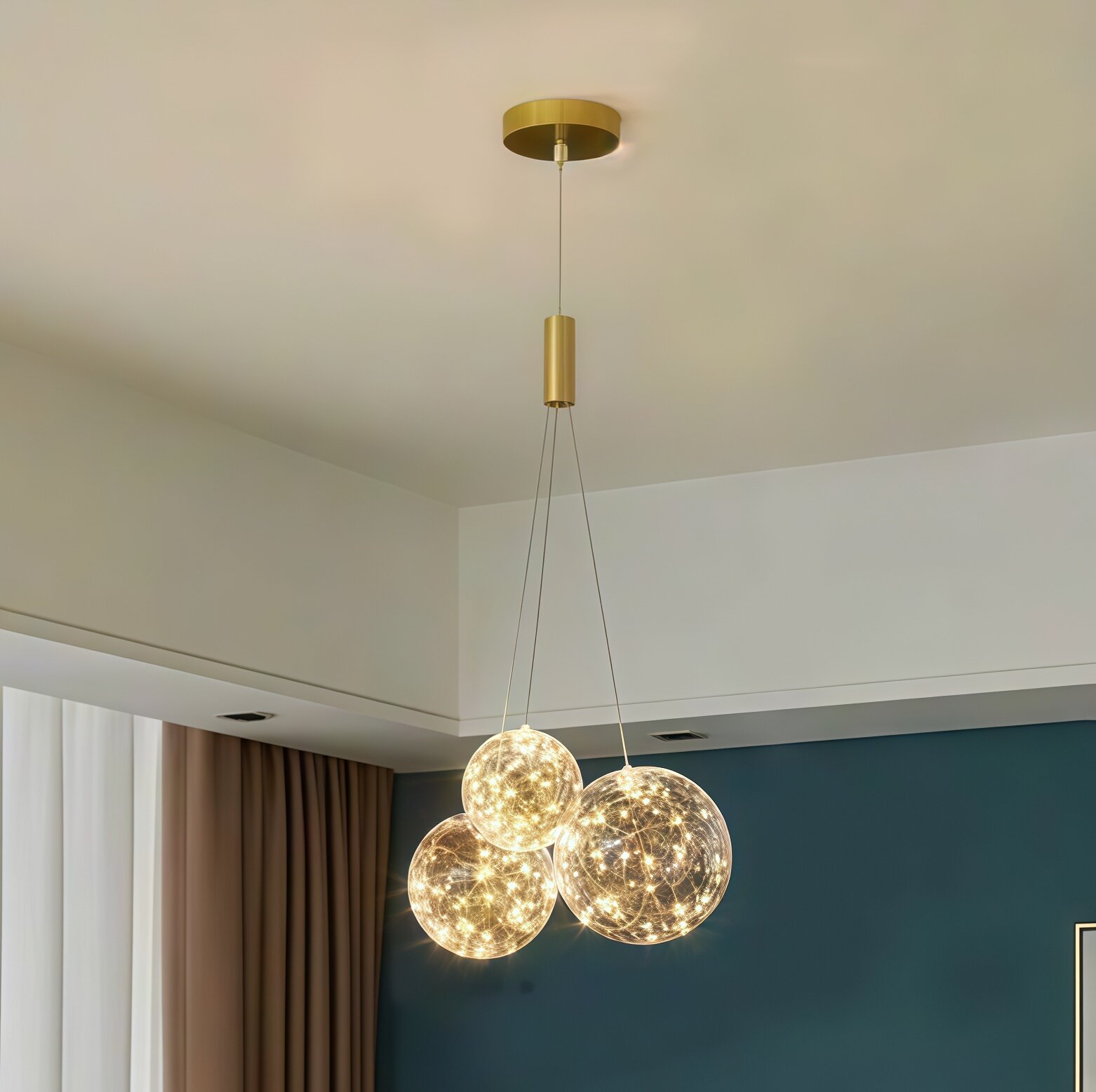 Подвесная люстра Artpad, стеклянные шары, золото, LED, 3 рожка, 3000K тёплый свет, для гостиной