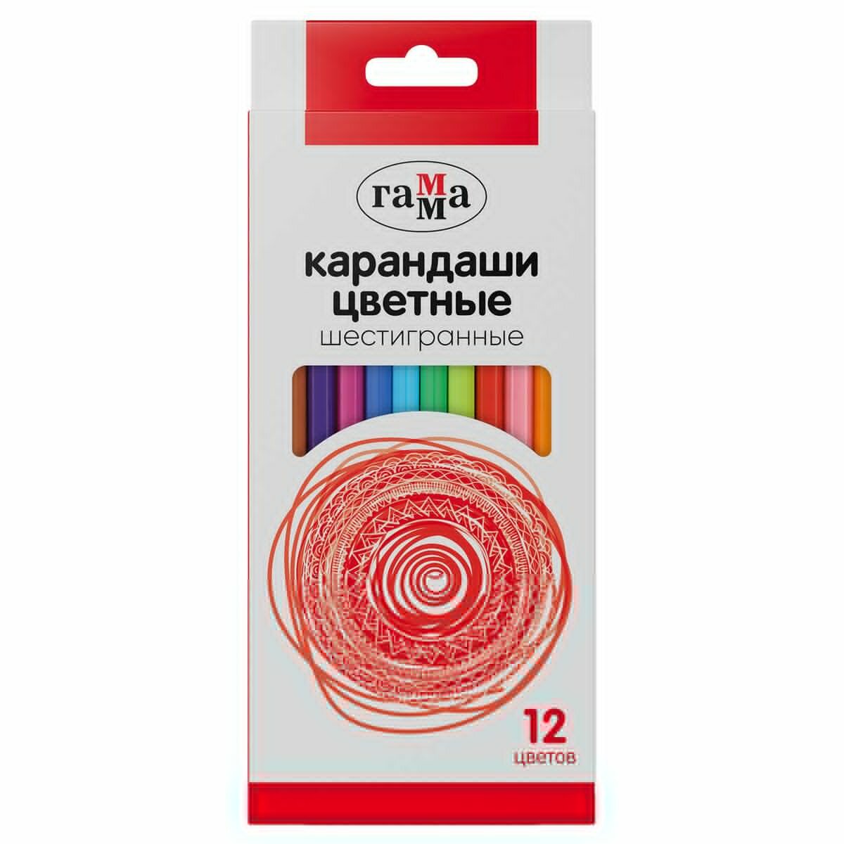 Карандаши цветные 12 цветов Гамма (L=174мм, d=2.9мм, 6гр) картон. упаковка, европодвес (2001244_12), 12 уп.