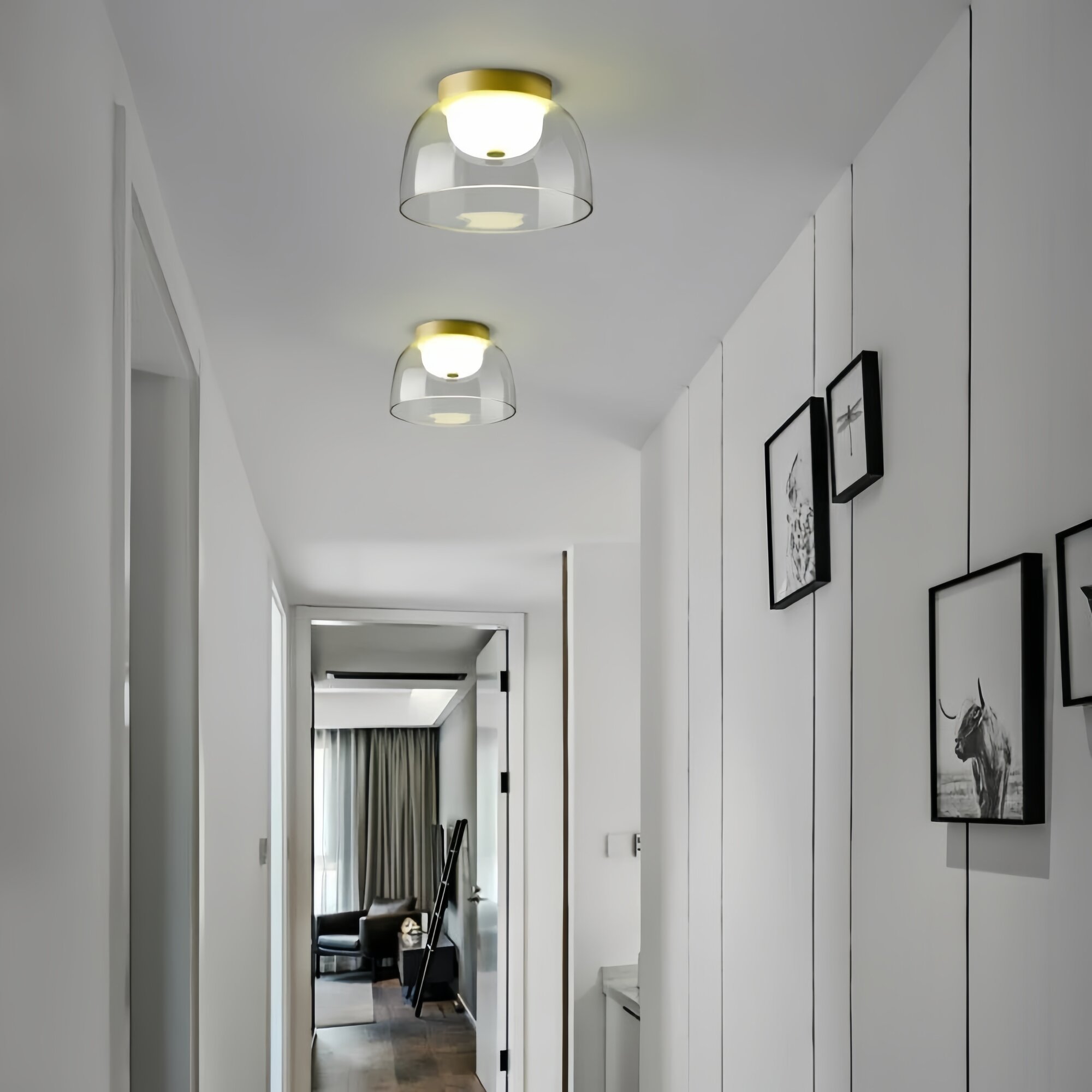 Потолочная люстра Artpad, стекло/металл, золото, LED, 22см, 3000K тёплый свет, для прихожей и коридора