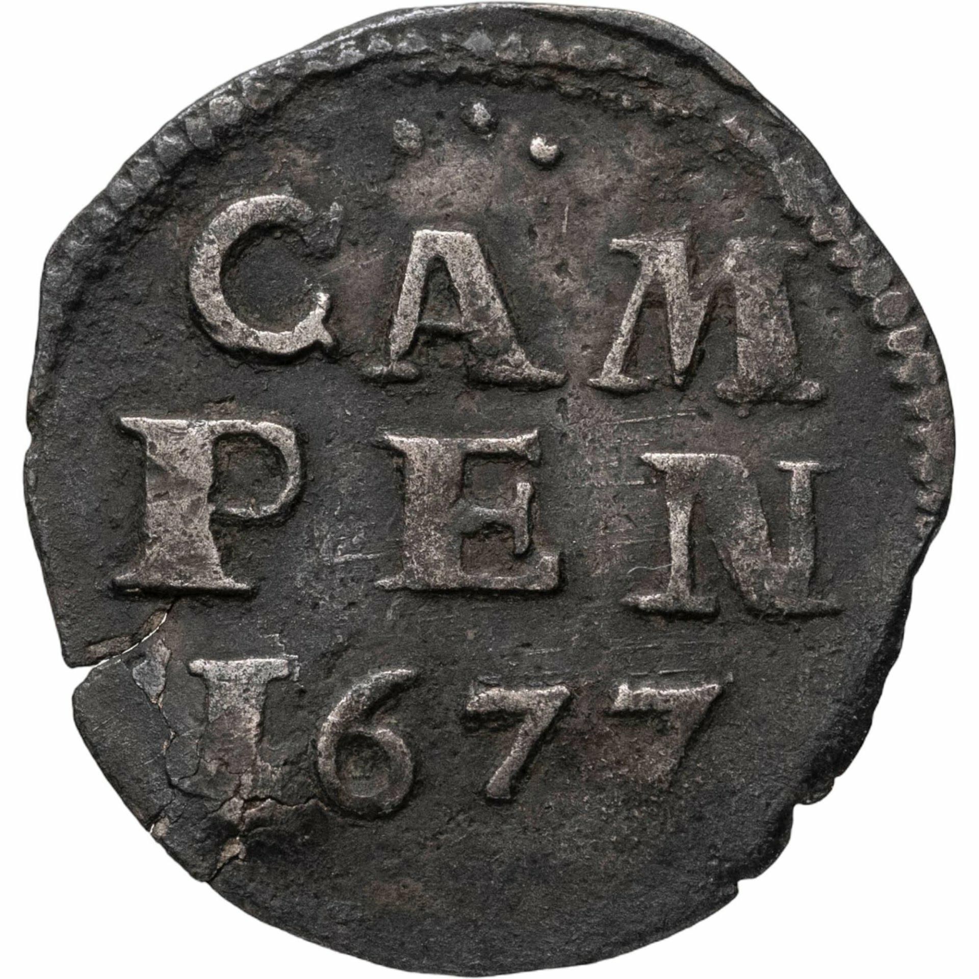 Голландская республика, Кампен 2 стювера 1677, Серебро 583, в сохранности VF