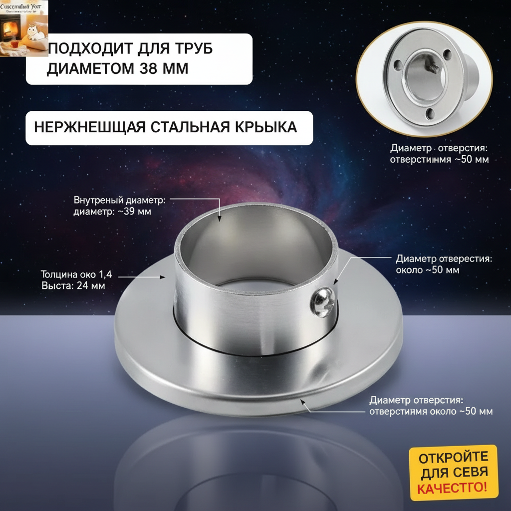 Фланец для трубы 38 мм, 2 шт, нержавеющая сталь, крепление для стойки, опора для трубы, фланцевая муфта