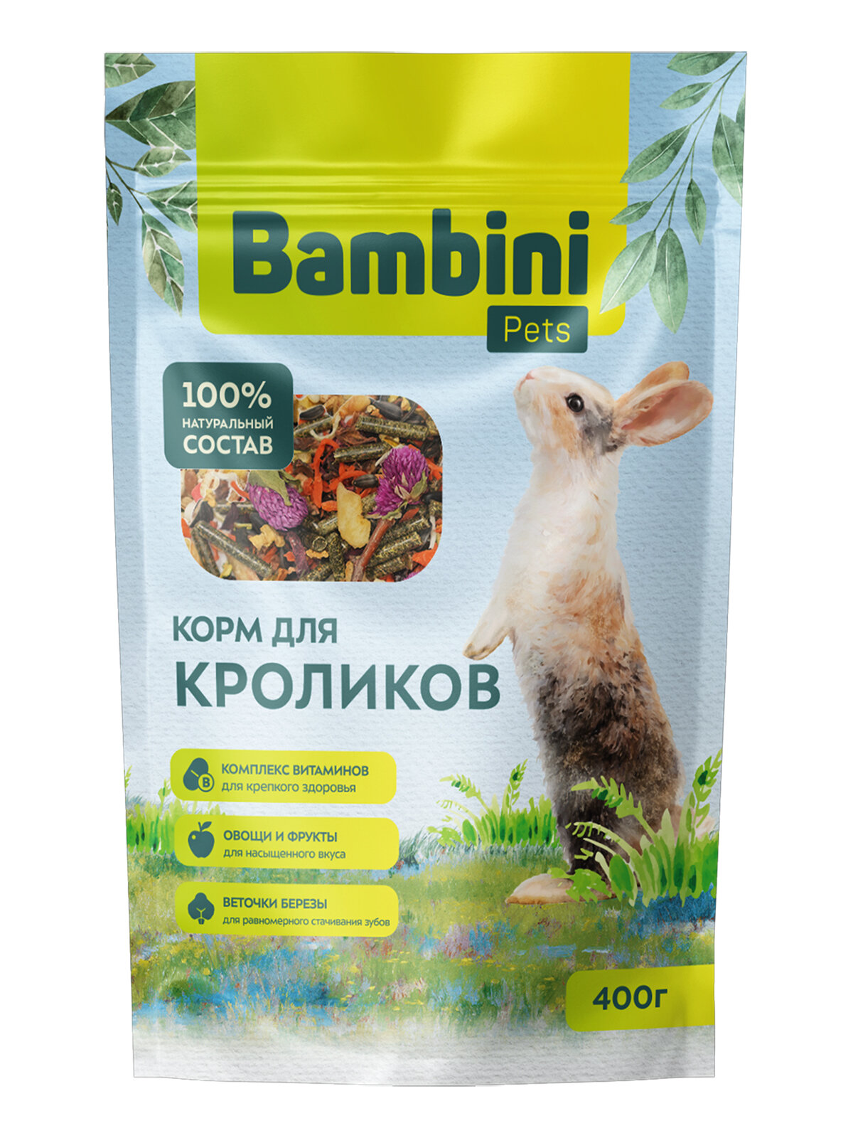 Корм повседневный гранулированный Bambini Pets для кроликов, 400гр