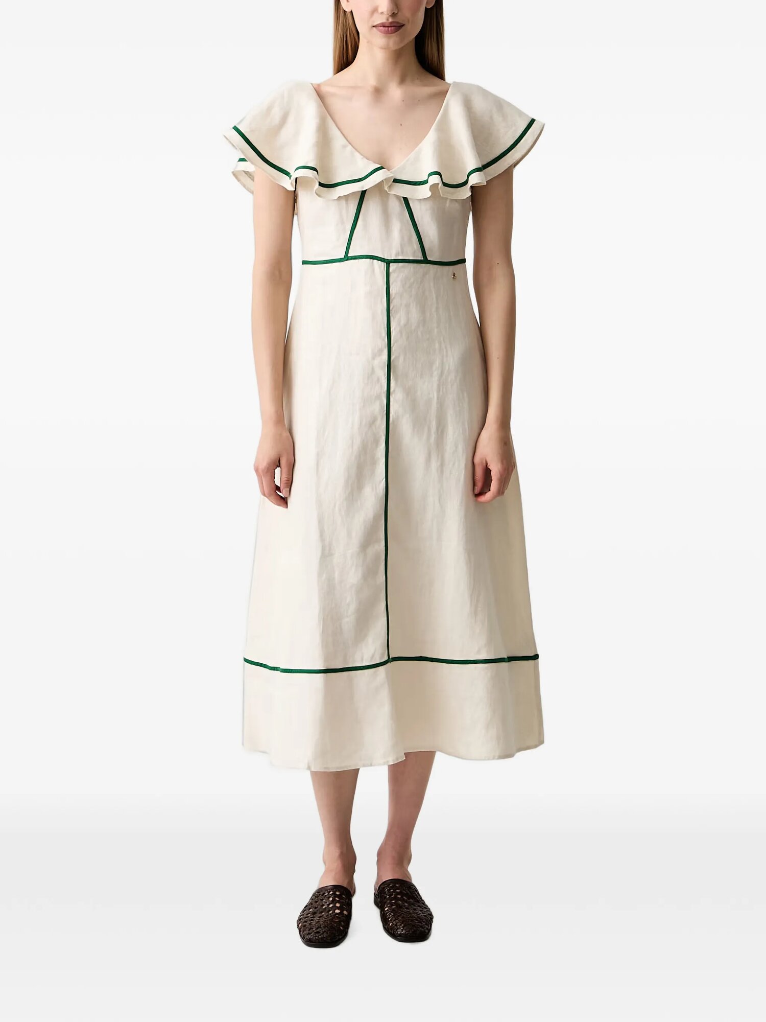 Платье Ruffled contrast-trim midi dress