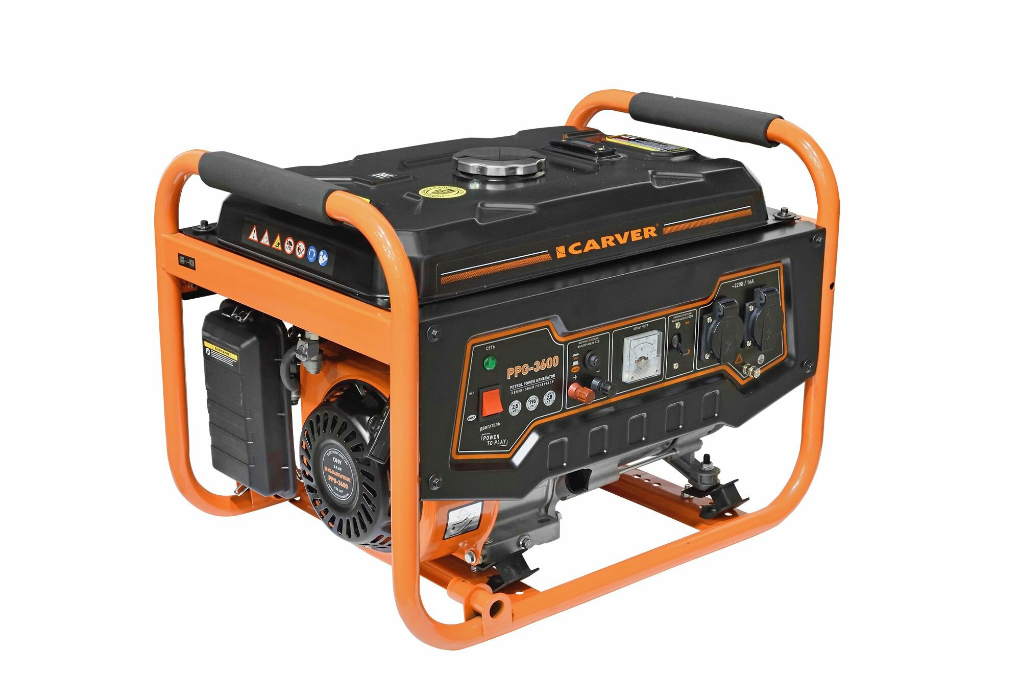 Генератор CARVER PPG- 3600 бензин (LT-168F-1, 2,5/2,8кВт, 220В, бак 15л, обмотка медь)