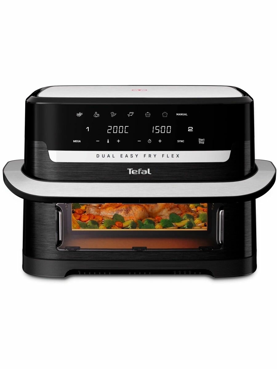 Аэрогриль Tefal Dual Easy Fry Flex EY9228E0 9л 2700Вт черный/серебристый AirGril Tefal Dual Easy Fry Flex EY9228E0 9L 2700W black/silver