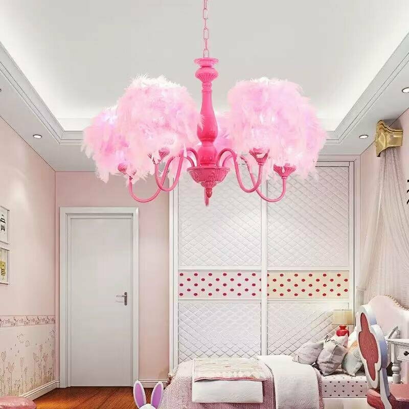 Розовая детская люстра с Hello Kitty, 5 плафонов E27, для спальни девочки, потолочный светильник，65*65*42cm