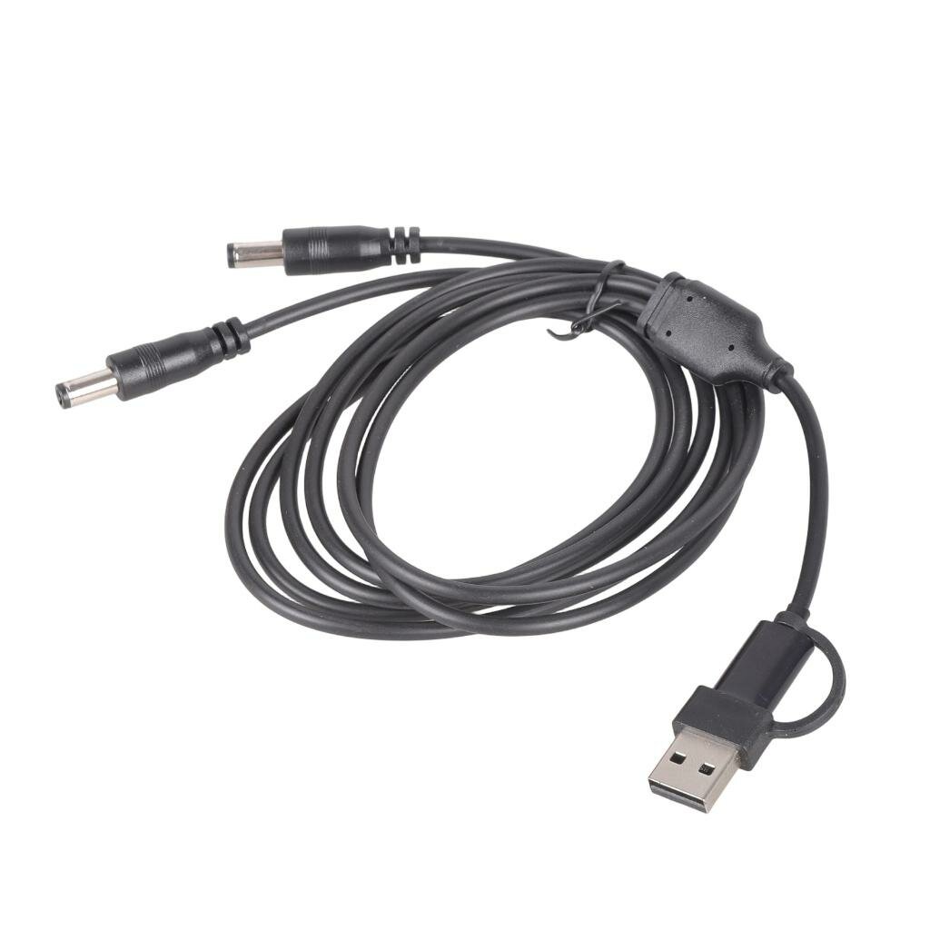 Кабель питания USB A / Type C на два DC5525 5.5x2.5мм, 5V 3A, 100см