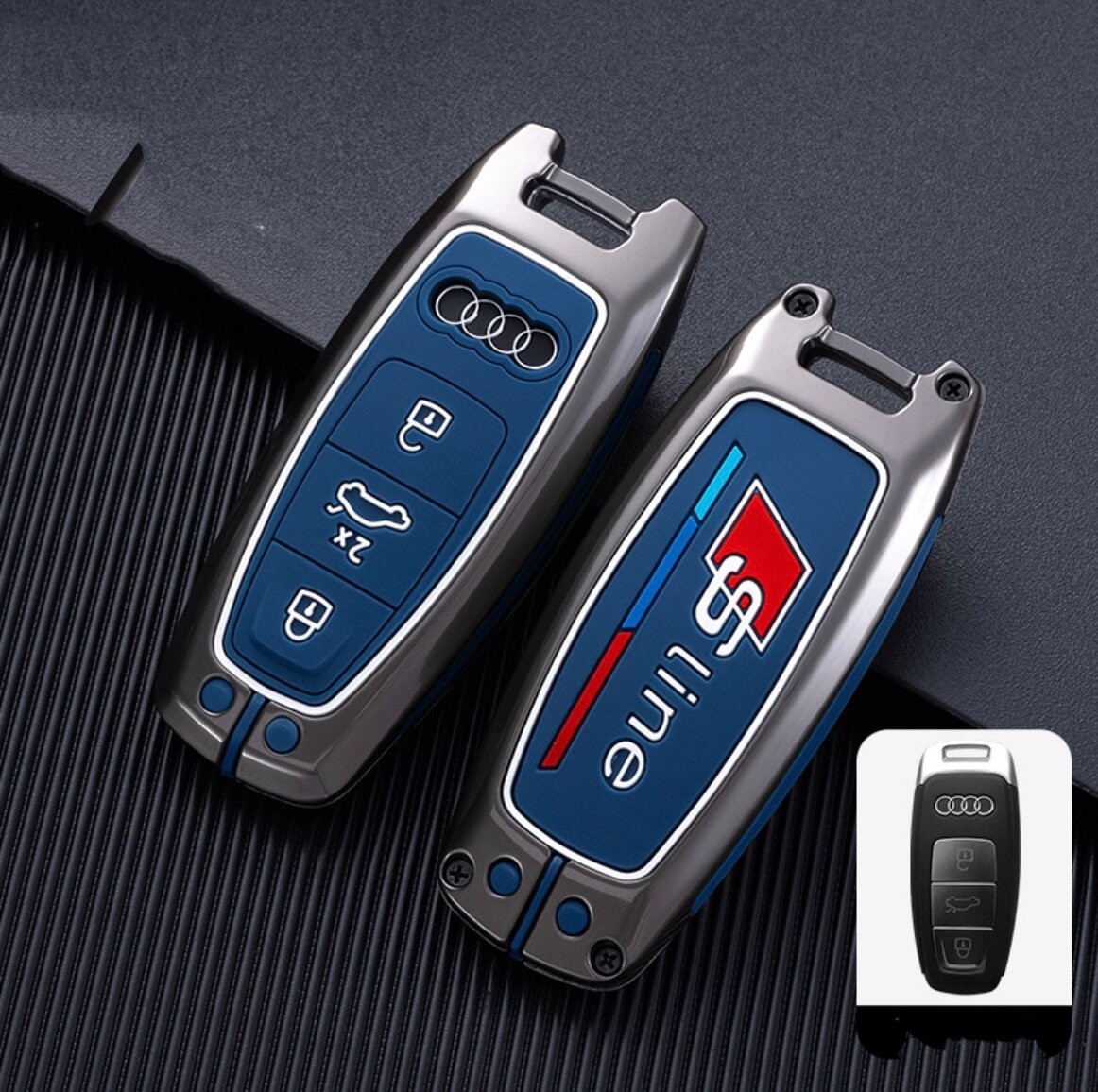 Металлический защитный чехол MyPads M-236862 синий металлик для ключей Audi А3 А4 А5 А6 А7 А8 Q3 Q5 Q7 Q8 S-Line