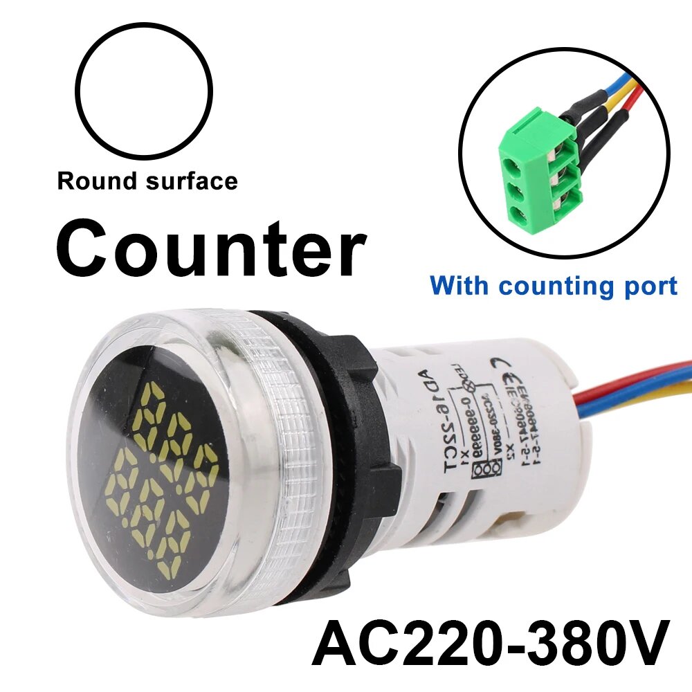 Миниатюрный цифровой индикатор 22 мм AC 220-380В 0-99999 сброс красный/зеленый YY-W