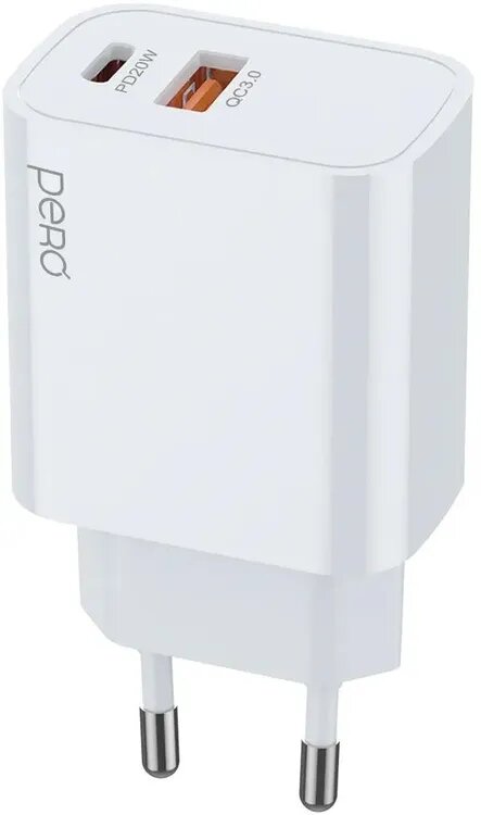Сетевое зарядное устройство PERO ТС24W, USB-A, USB-C, 20Вт, 3A, белый