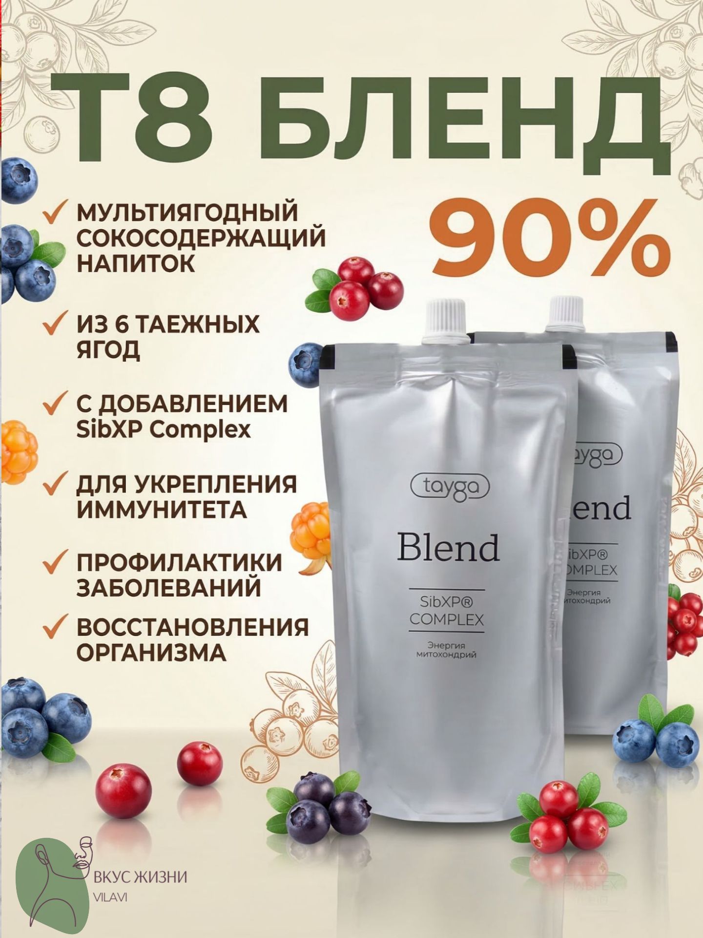 T8 BLEND / натуральный напиток для иммунитета / VILAVI, Ягодно-хвойный коктейль