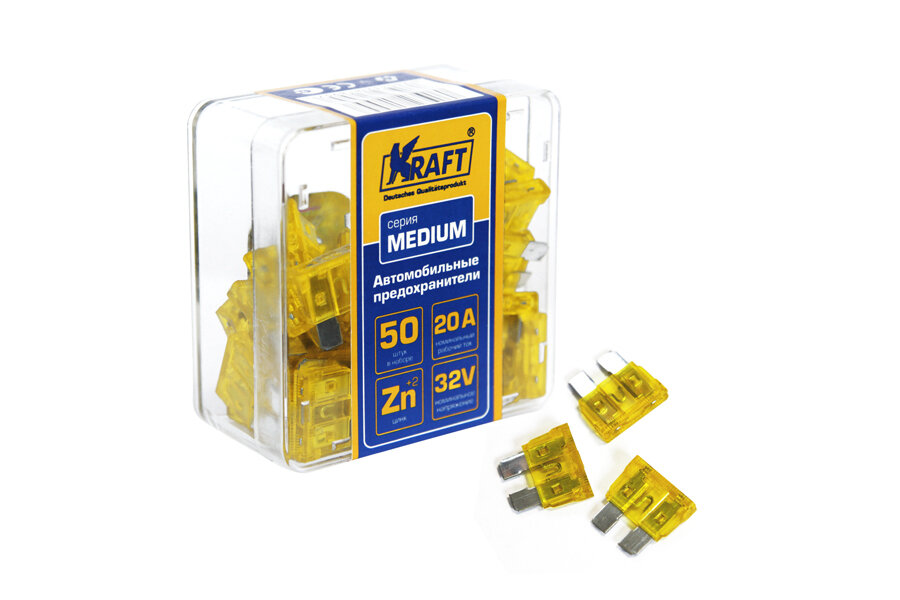 Набор предохранителей 20А MEDIUM 50шт пласт. кор. KRAFT KT870005