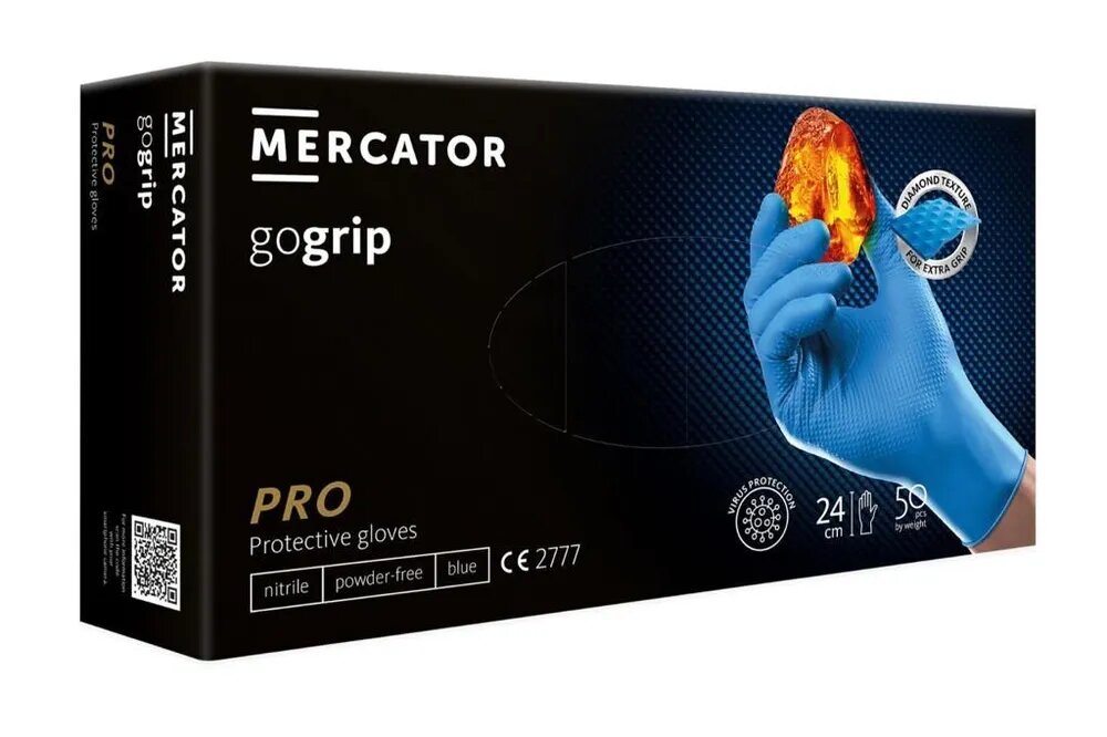 Перчатки особо прочные нитриловые размер М, Меркатор/Mercator GoGrip, защитные синие, 25 пар/50 штук