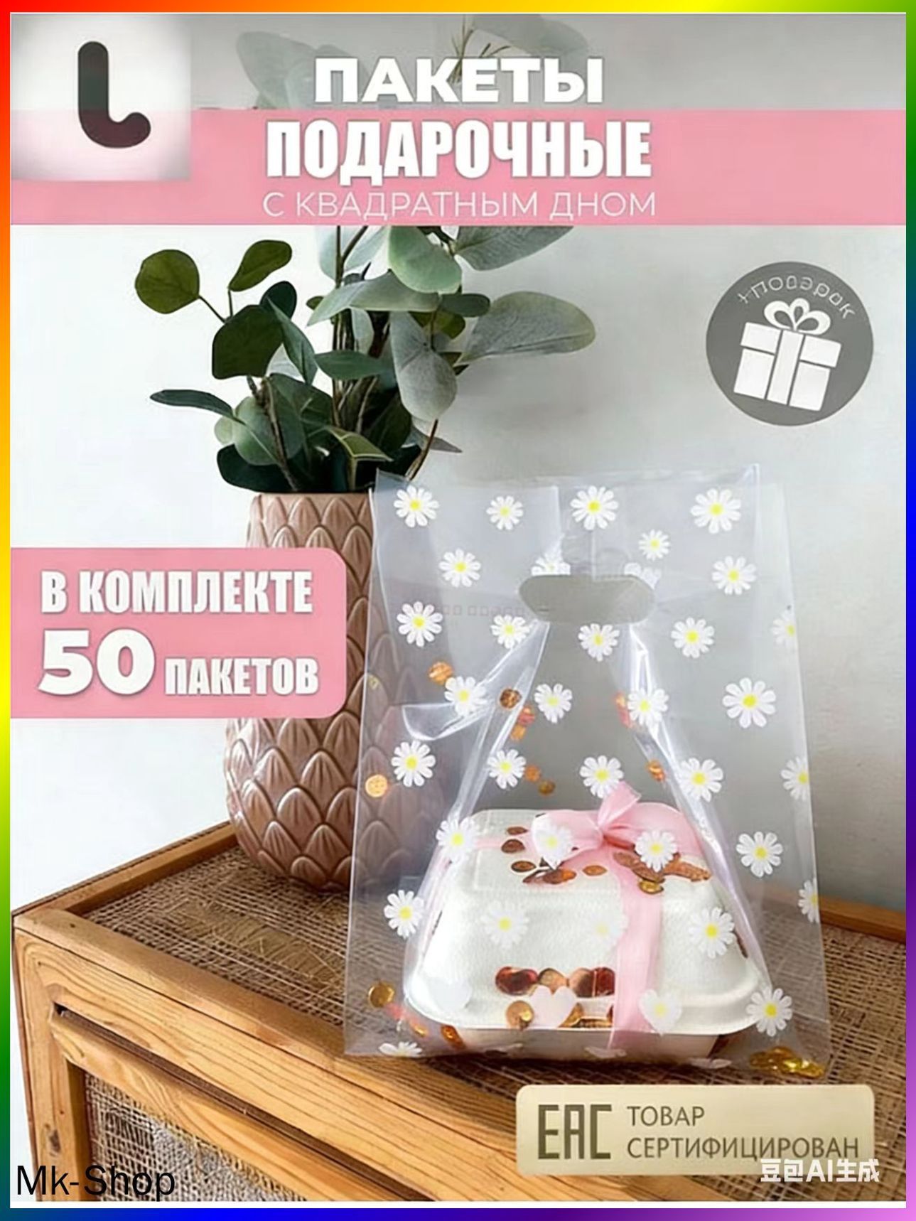 Пакет подарочный вертикальный 25*35*10 см 50 шт