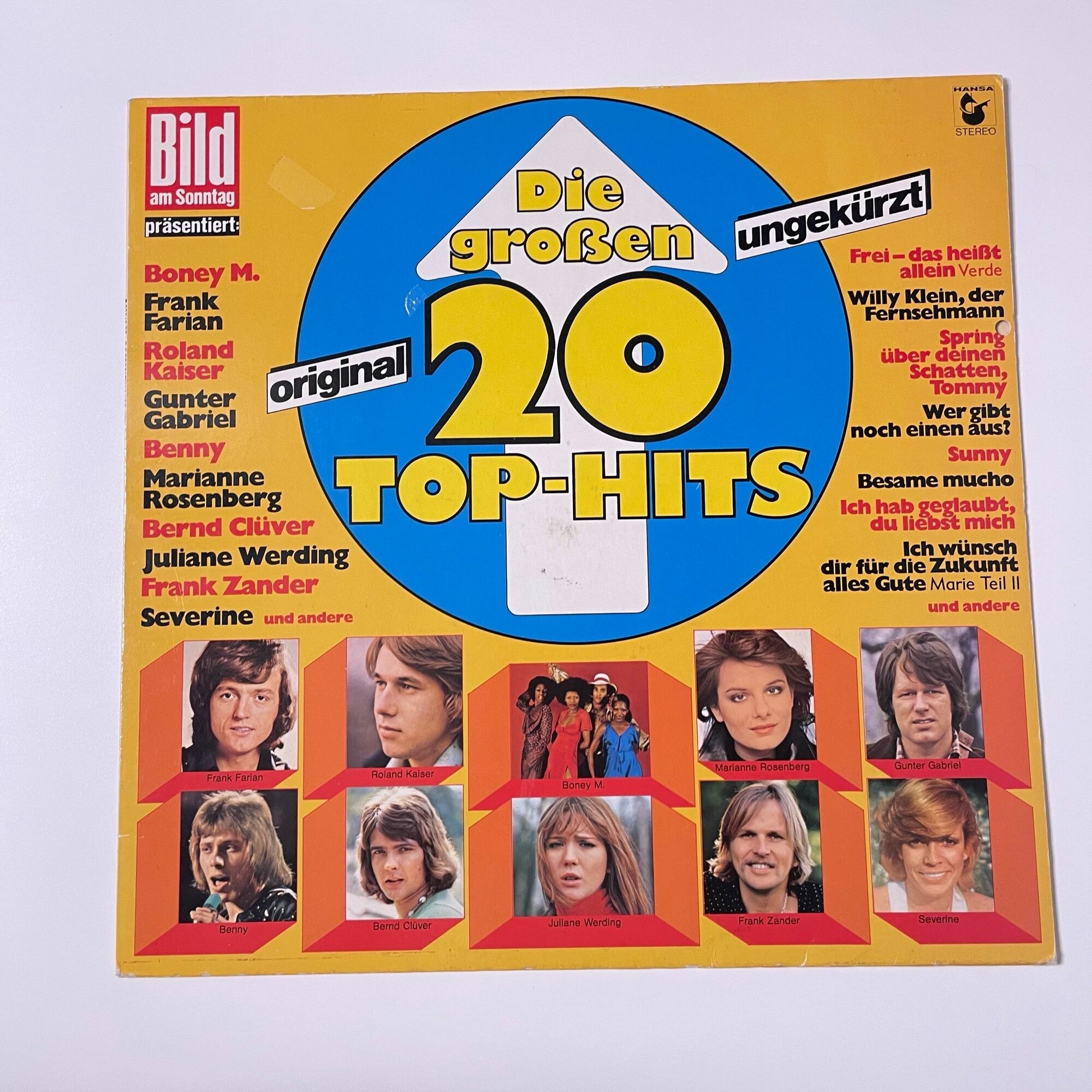 Винтажная виниловая пластинка LP Сборник Диско, Die Grossen 20 Top Hits (Германия 1976) (Boney M, Gilla и др)