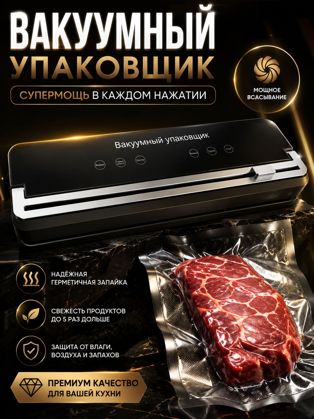 Вакууматор для продуктов с резаком и пакетами, вакуумный упаковщик