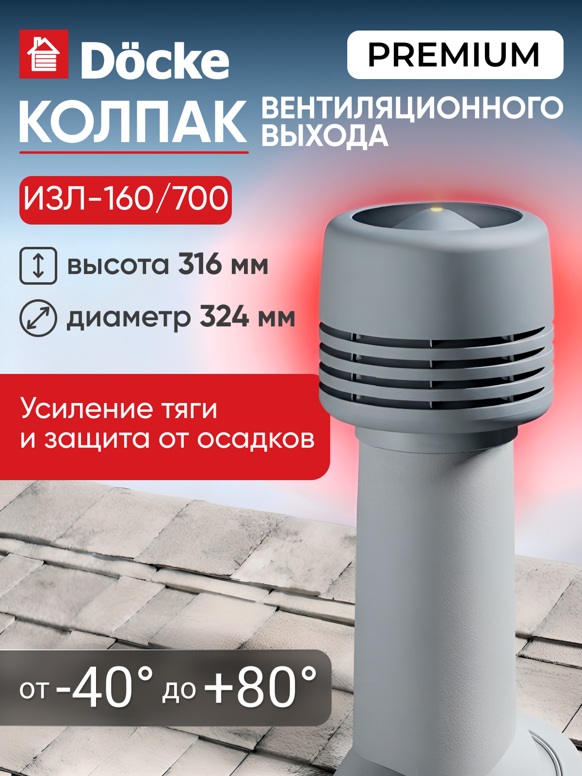 Колпак канализационной вентиляции Docke PREMIUM ИЗЛ-160/700 Серый (RR23)