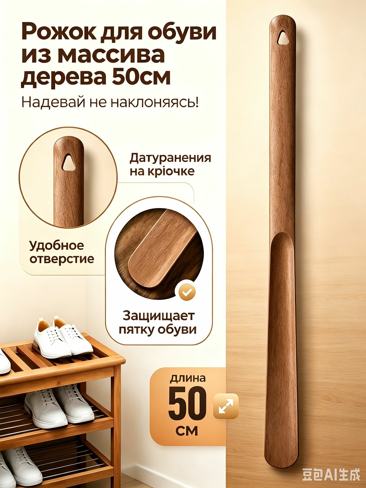 Ложка/рожок для обуви Бук, 50 см, Артикул: 5454910452, Цвет: Орех